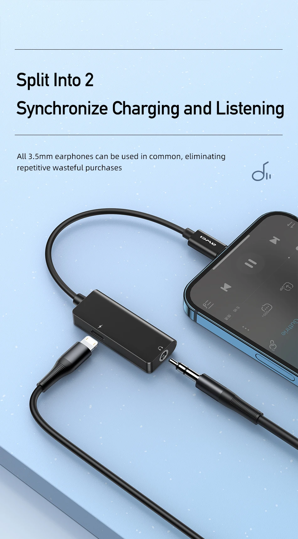 AWEI CL-121 Adapter to Aux 3.5mm Type-c Charge