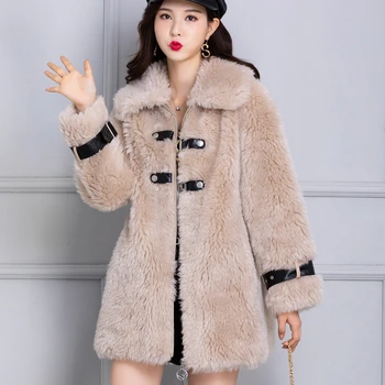 Feminino casaco de pele real kroean sheep shearing jacket 2021 inverno jaqueta feminina real lã ...
