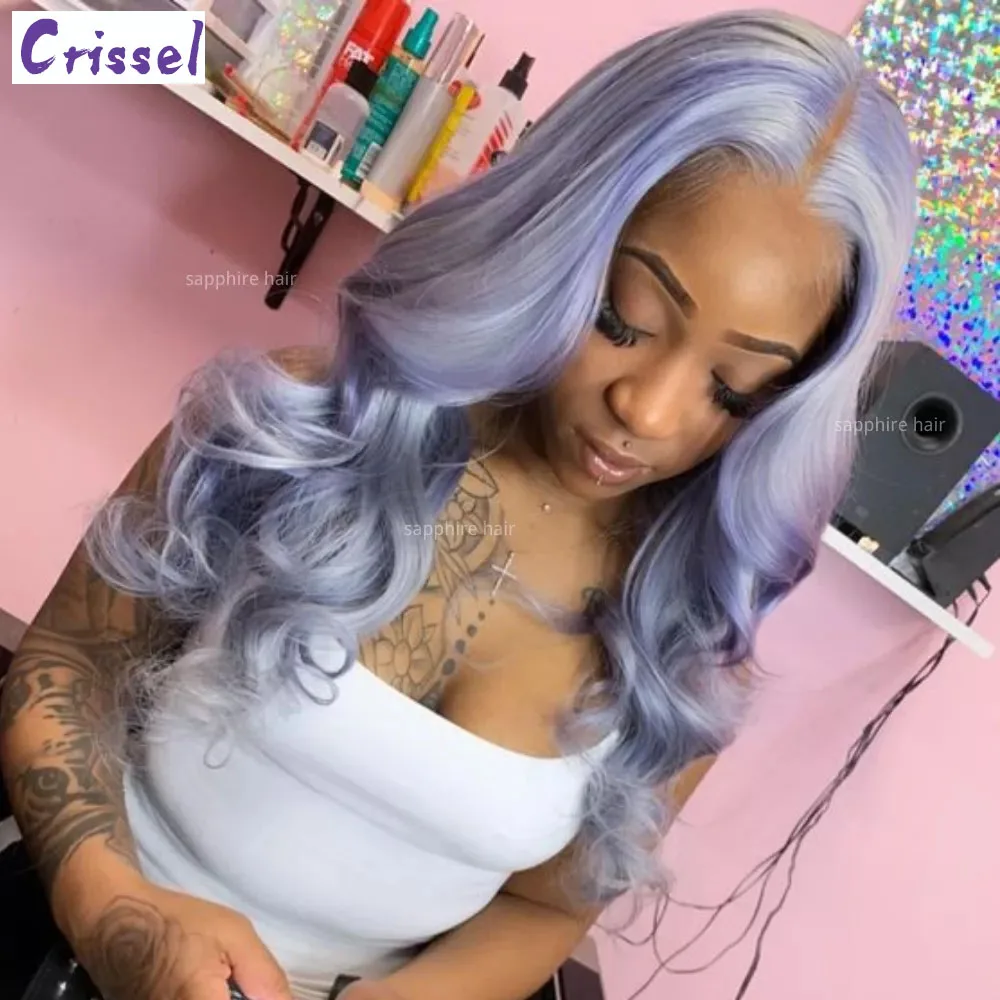 실버 그레이 바디 웨이브 레이스 프런트 가발 T 부분 레이스 가발 인모 바디 웨이브 가발 150 밀도 레이스 프런트 인모 가발 여성용인모 레이스 가발