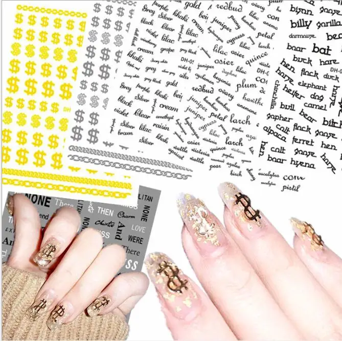 2022NEW-3D-Sticker-Dollar-English-Letter-Nail-Stickers-Paper-Chinese ...