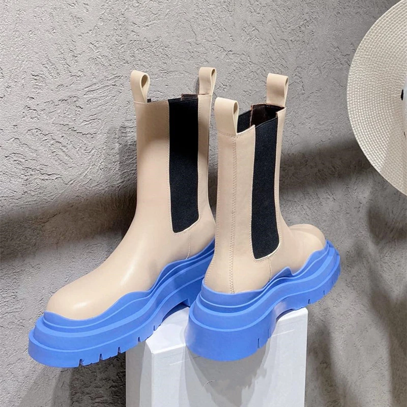 2021 botas femininas plataforma sola grossa inverno quente moda meados ...