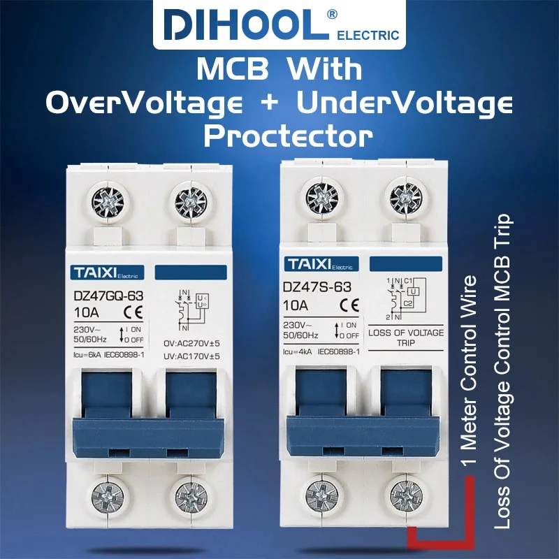 TAIXI DZ47 63A MCB With Overvoltage And Undervoltage Protection 2P 80A ...