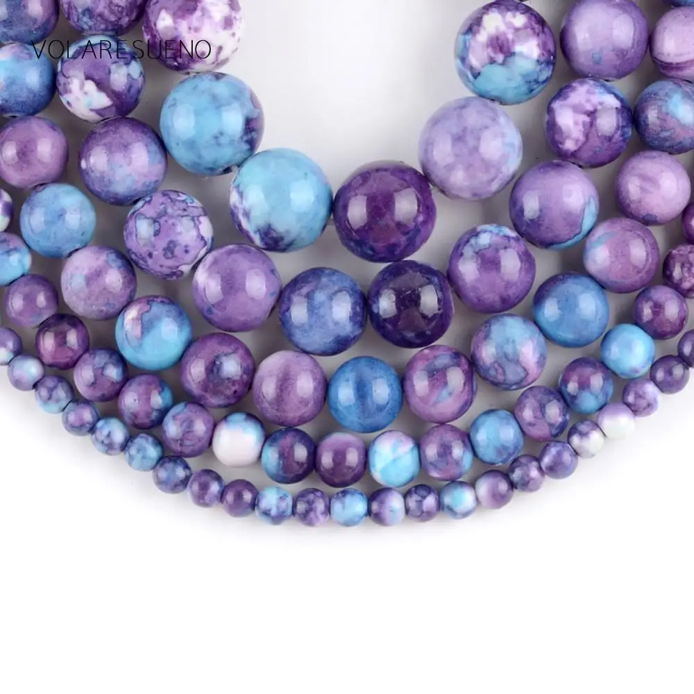 Natural-Stone-Purple-Blue-Spotted-Rain-Stone-Round-Beads-For-Jewelry ...