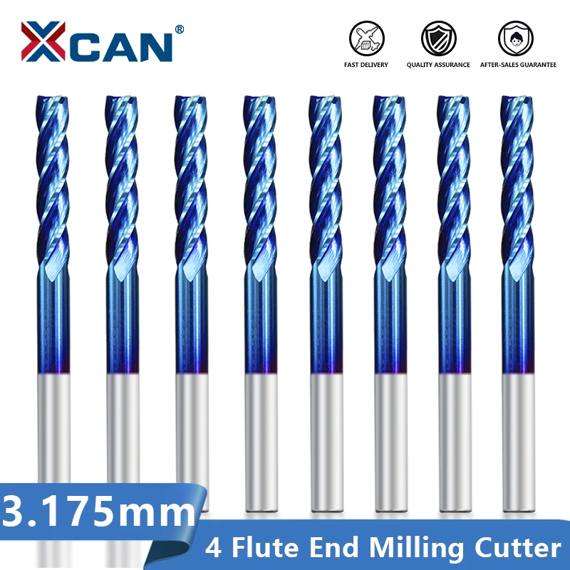 XCAN Carbide Milling Cutter 4 Flute CNC Router Bit 3.175mm Shank Flat ...