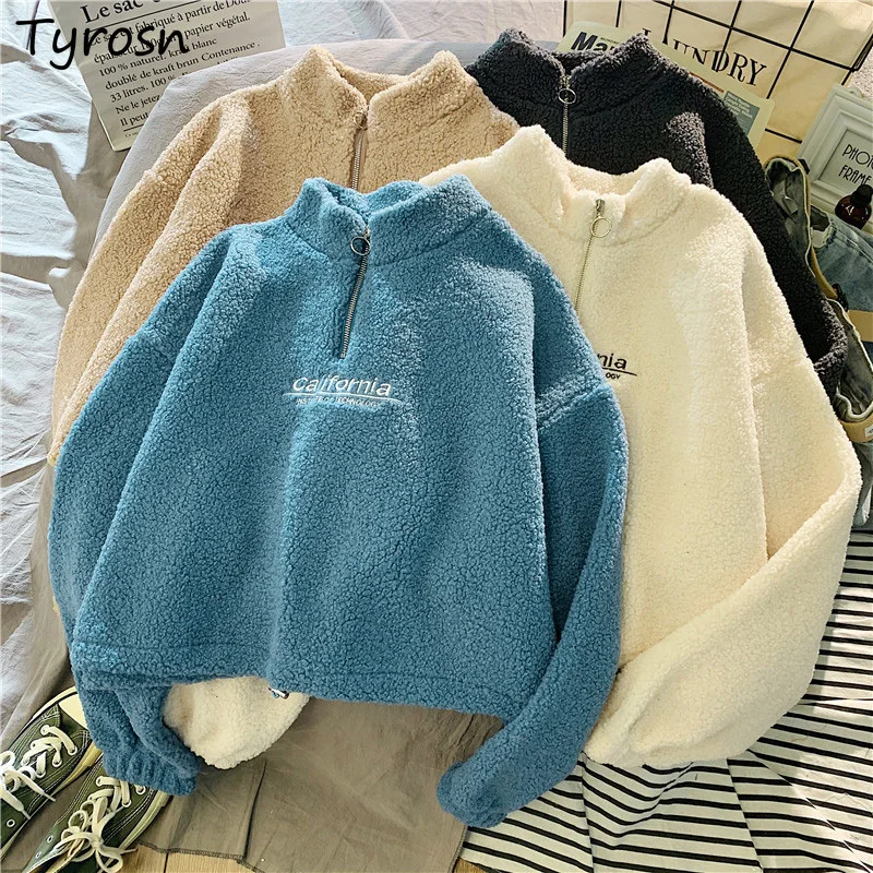 여성 후드 Lambswool 자른 스웨터 스탠드 칼라 풀오버 소프트 레트로 인기 따뜻한 패션 캐주얼 유행 자수후드티 And 스웨터