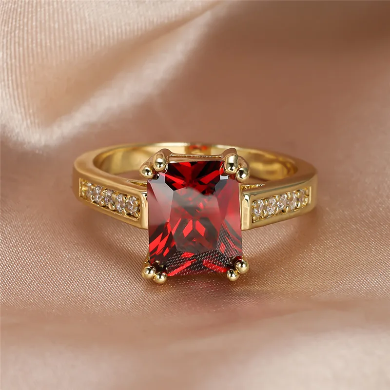 Luxury Female Red Crystal Stone Jewelry Charm Gold Color Thin Wedding ...