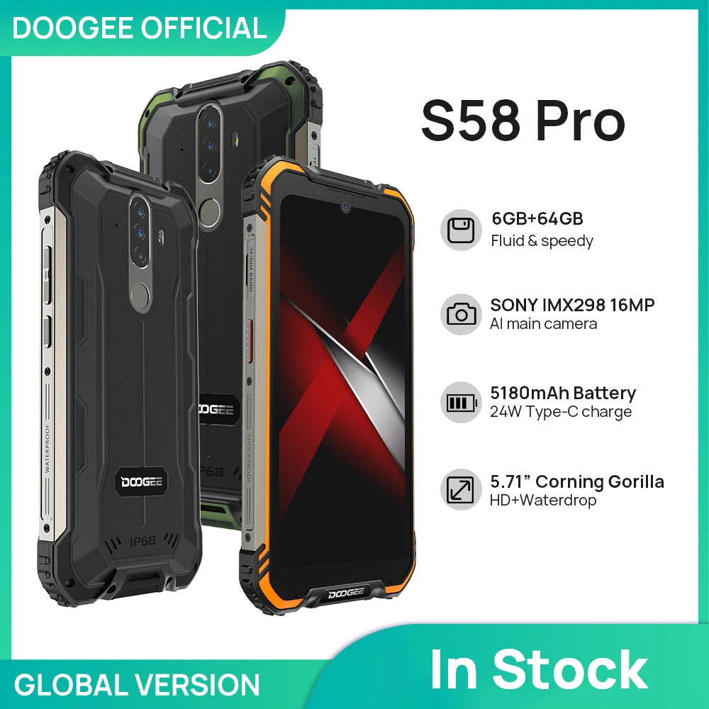 New Doogee S58 Pro Mobile Phone Ip68/ip69k Waterproof Rugged Phone ...