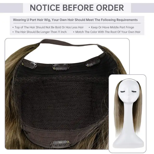 Full Shine Half Wig Clip in One Piece U Part Wig Extensions Ombre Color ...