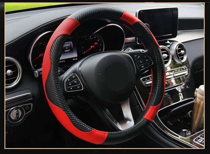 Couvre volant,Revêtement de volant en cuir microfibre bleu rouge,pour 36 38 40 42 45 47 50 CM de ...