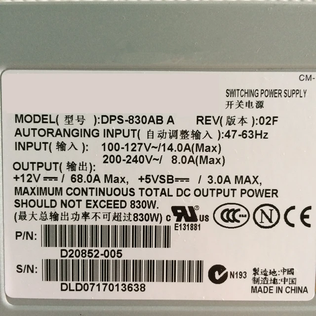 Original PSU For Delta 830W Switching Power Supply DPS-830AB A ...