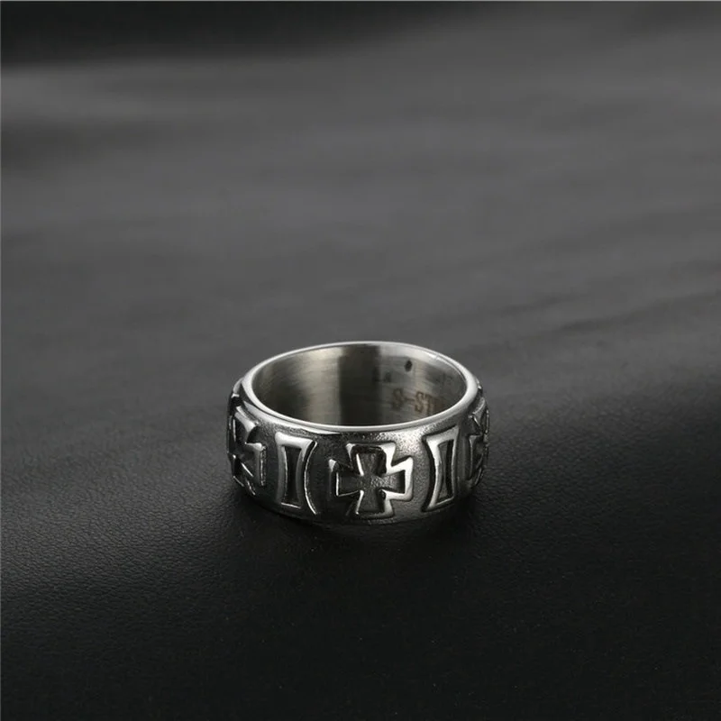 New Retro Cross Pattern Ring Men's Ring Fashion Vintage Metal Silver ...