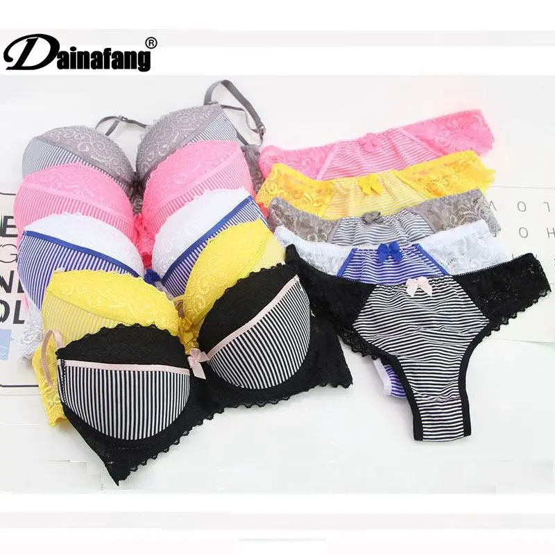 Dainafang Push Up Bra Sets Sexy Lace Bow Underwear Panties For Womens ...