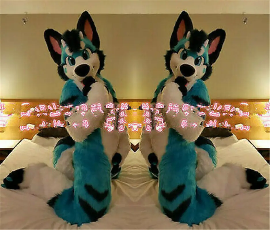 2019 presentes de halloween azul longo pele husky cão fursuit mascote ...