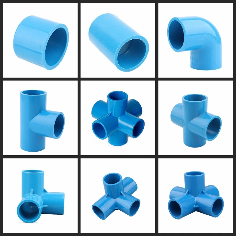 1pc-20-25-32mm-Blue-PVC-Pipe-Connector-Straight-Elbow-Tee-Cross-Joints ...
