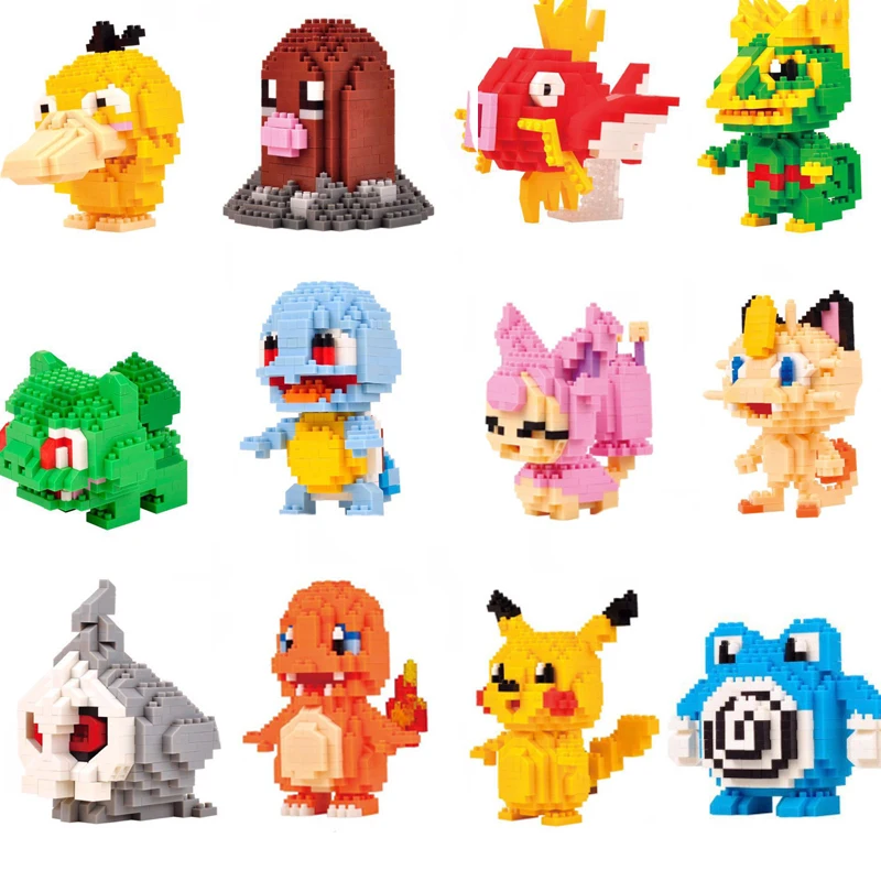 LNO Pokemon Mini Building Blocks Cartoon Monsters Pikcahu Psyduck Model ...