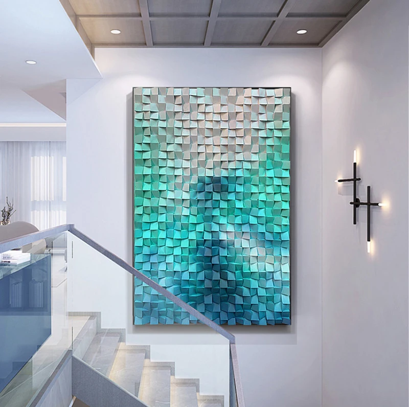 3D-Solid-Wood-Colorful-Square-Oil-painting-Luxury-Metal-Frame-Hand ...