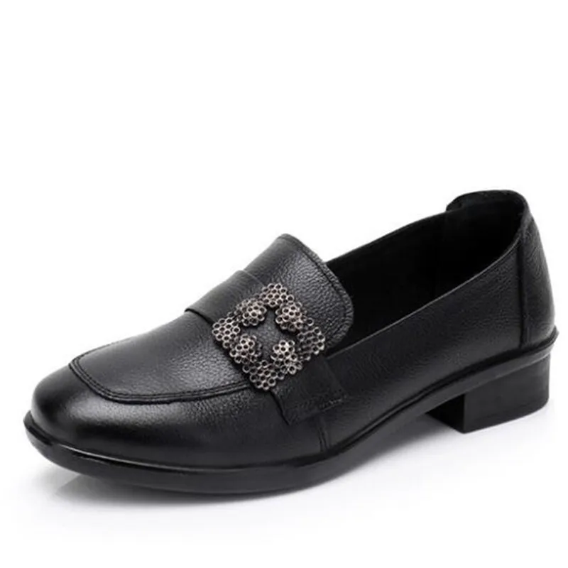 Zapatos de piel de vaca para mujer, calzado de tacón bajo, cómodo, a la moda, piel auténtica ...