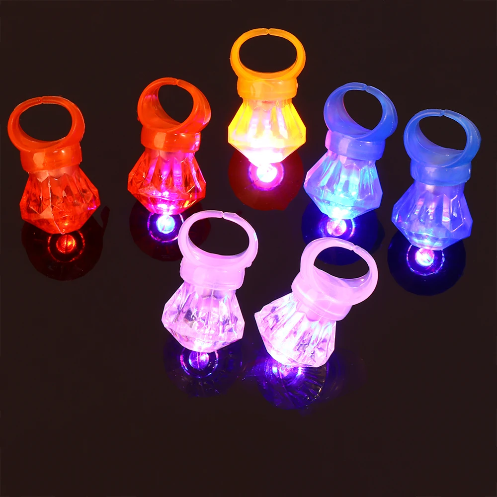 10 Pcs LED Diamond Flashing Finger Ring Children Boys Girls Rave Party ...