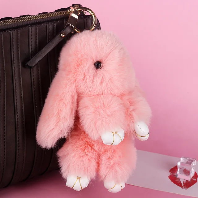 Cute Pluff Bunny Keychain Rex Genuine Rabbit Fur Key Chains For Women ...