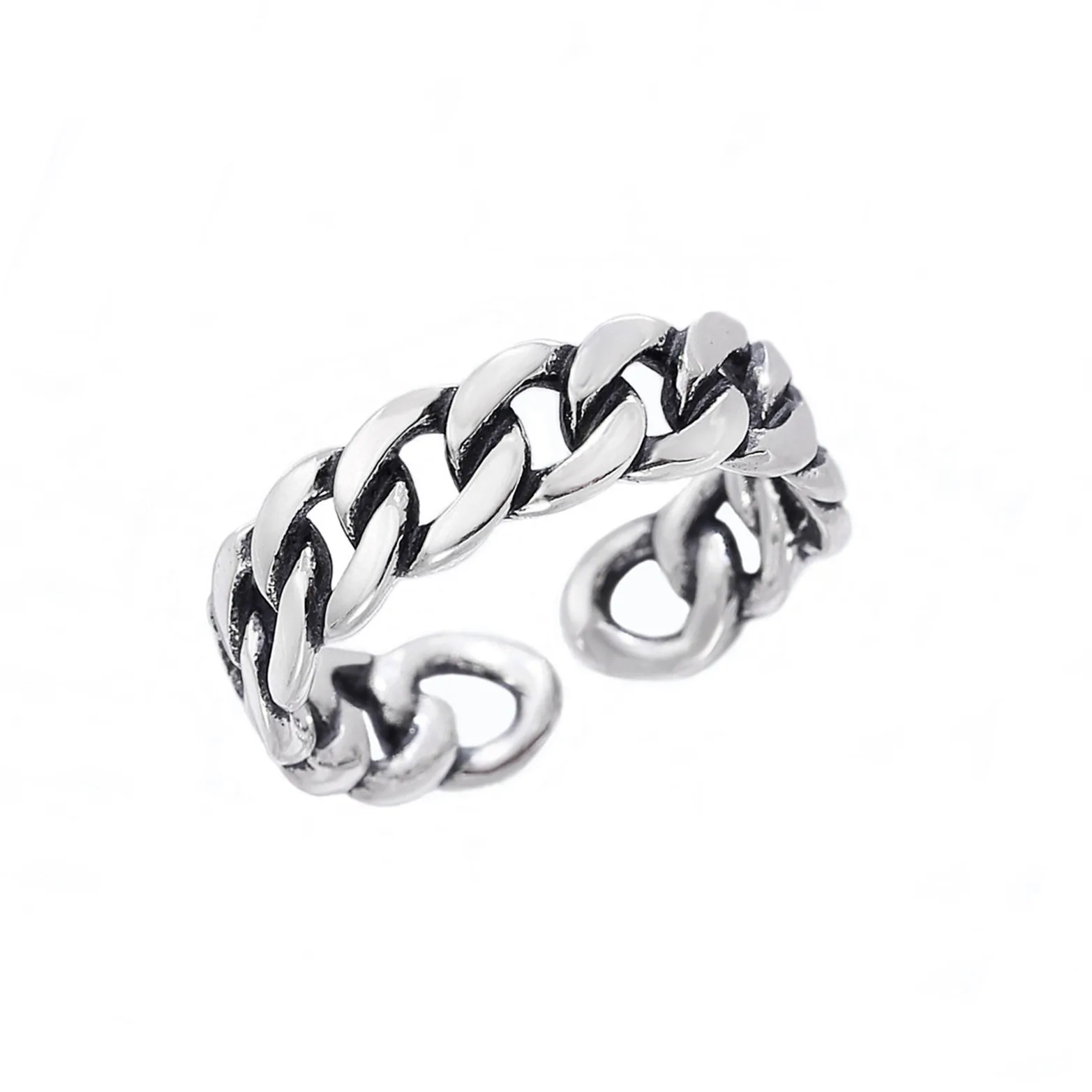 S925 Sterling Silver Punk Chain Ring for Women Adjusted Jewelry Wedding ...