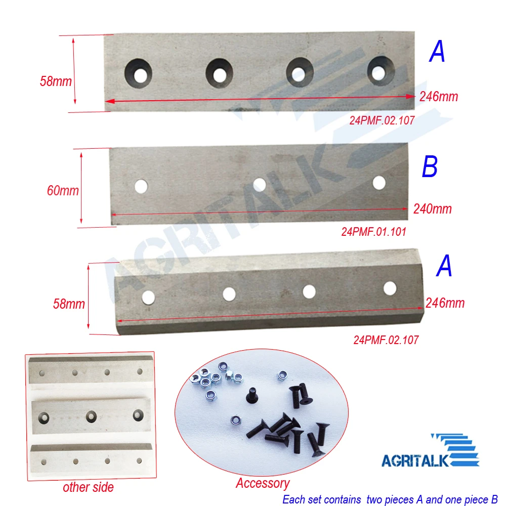 set of wood chipper blades with anvils, model: 24PMF.02.107 & 24 PMF.01 ...