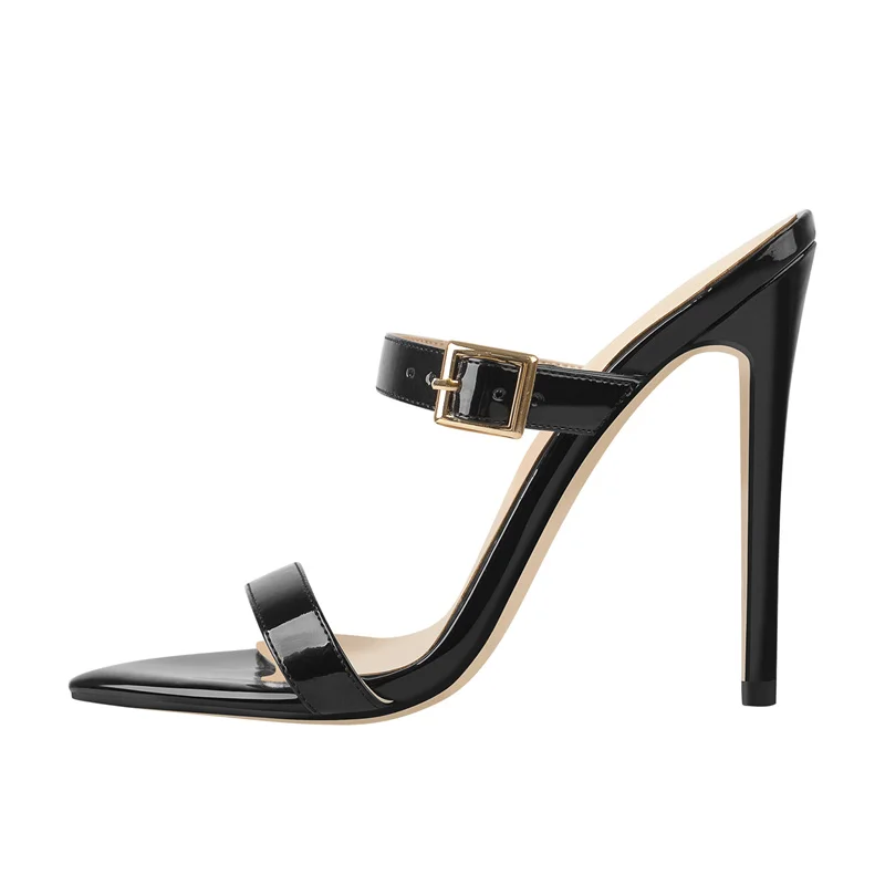 Onlymaker-Women-Black-High-Heels-Mules-Open-Pointed-Toe-Buckle-Strap ...