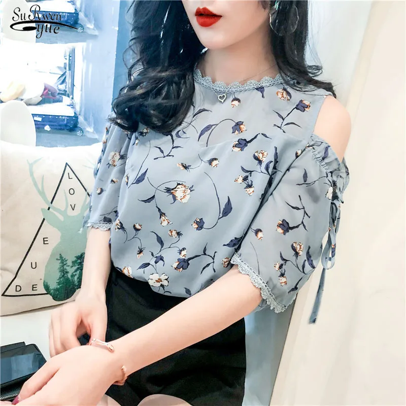 Blusa Coreana de manga corta para mujer, top con hombros descubiertos ...
