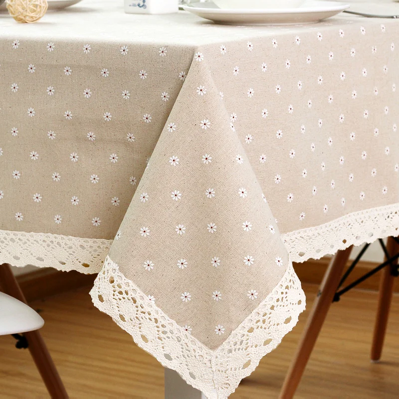 Daisy Flower Pattern Tablecloth Round Hot Sale Linen And Cotton Lace ...