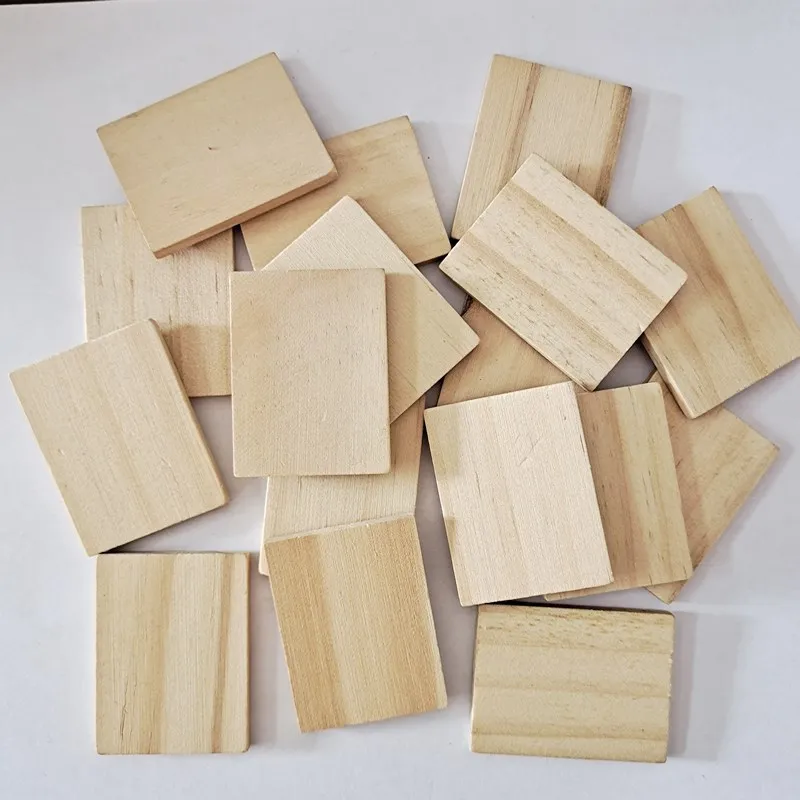 100pcs 3.5X4.5CM Unfinished Natural Wood Rectangle Blank Pieces Wooden ...
