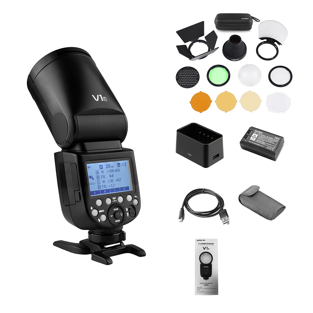 Professional Godox V1F Camera Flash Speedlite+AK R1 Pocket Flash Light ...
