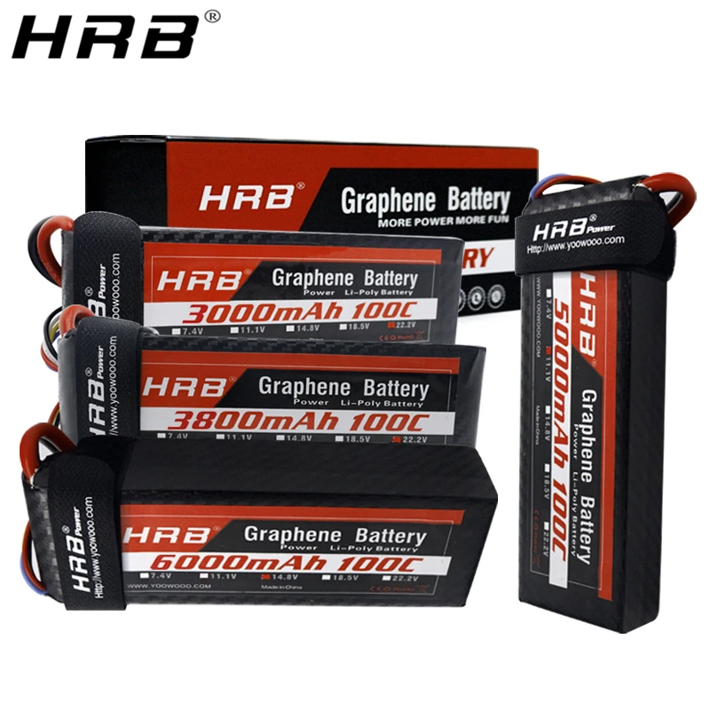 Hrb Graphene 2s 3s 4s 5s 6s Lipo Battery 3000mah 3800mah 5000mah 6000mah 7.4v 11.1v 14.8v 18.5v ...