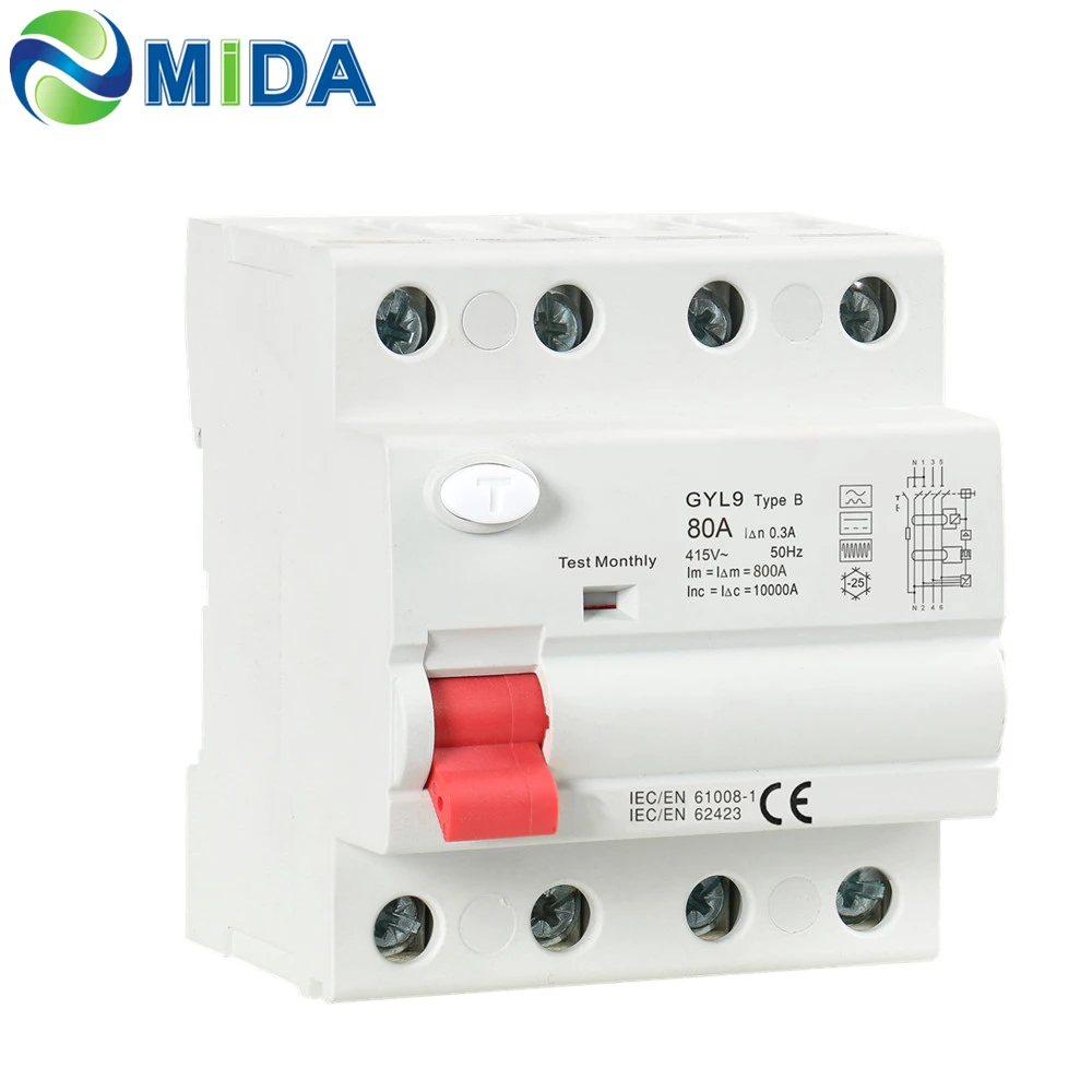 Disjoncteur de courant 415V 10KA 300mA 80A Type B RCD type B RCCB ...