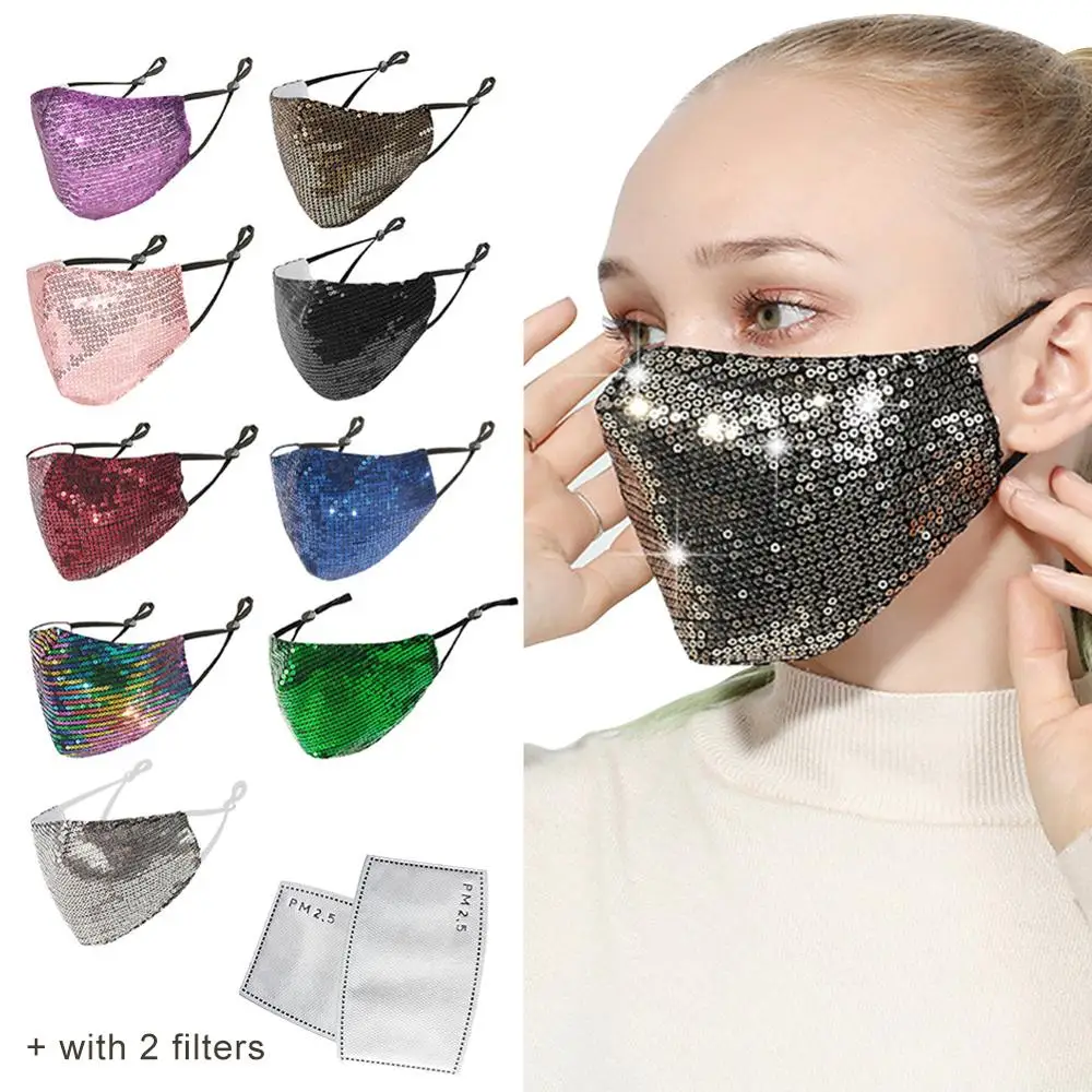 Fashion-Sequin-Face-Mask-with-2-Filters-Bling-Breathable-Washable ...