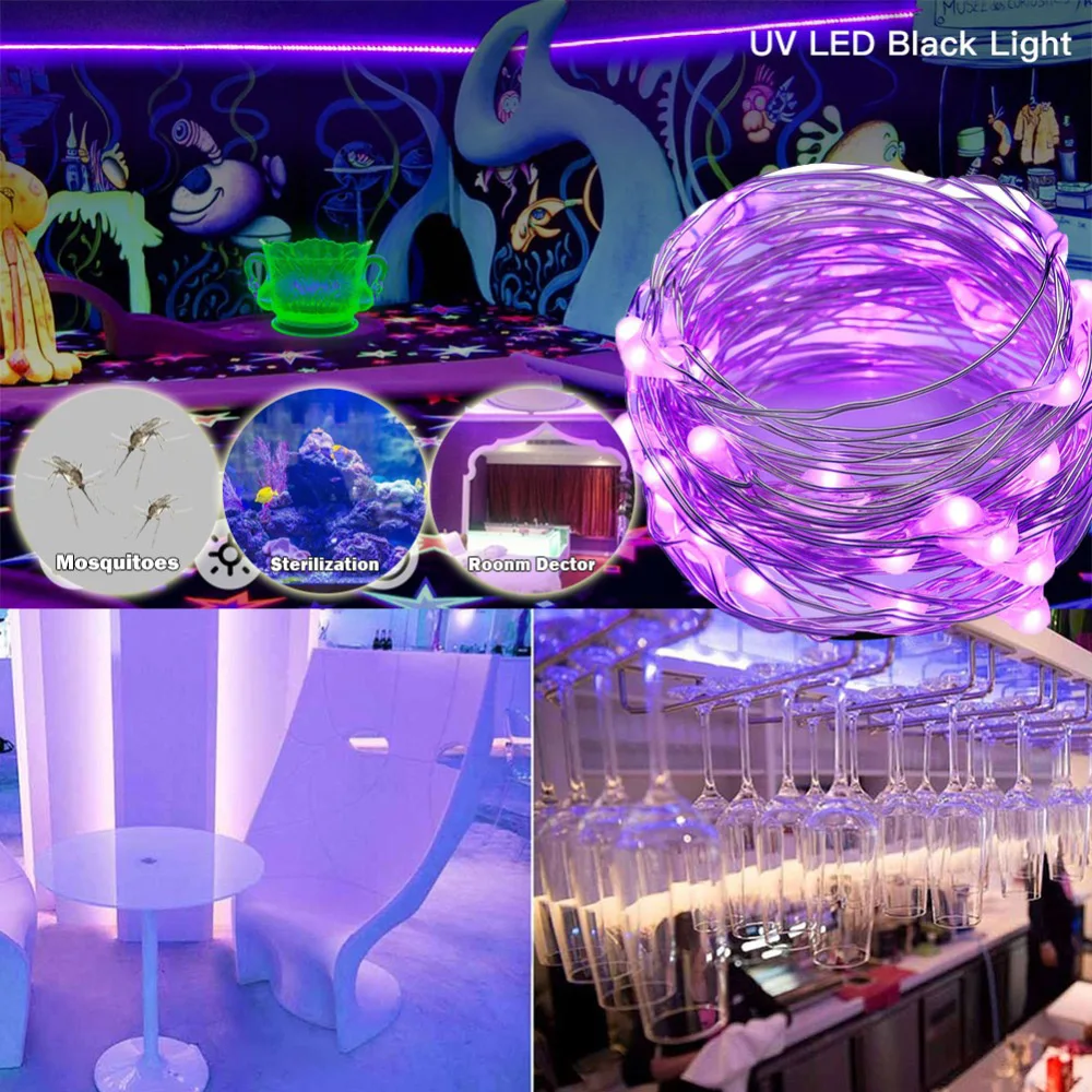 10m Led 블랙 라이트 Uv 문자열 빛 Usb 충전 크리스마스 할로윈 파티 홈 인테리어 방수 램프 문자열 조명 문자열