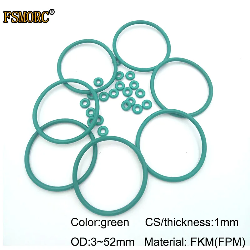 OD3mm~52mm*1mm thickness/CS Green FKM o rings Oil resistant acid and ...