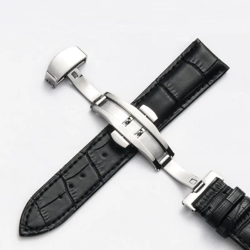 BJS Genuine Leather Watchbands 12 24mm Universal Watch Butterfly buckle ...
