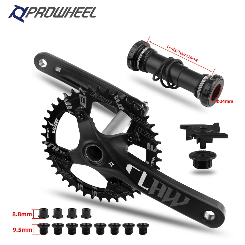 Prowheel Snow Bike Crank 170mm Crank 32t/34t/36t/38t40t/42t Chainrings With Bottom Bracket Bb100 ...