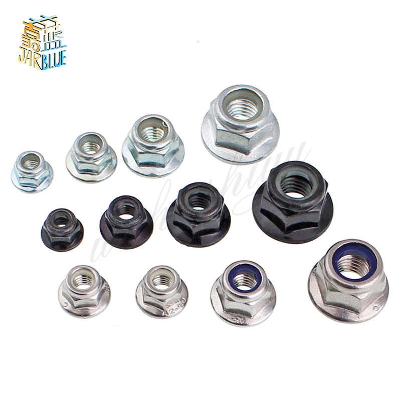 2/10x M3 M4 M5 M6 M8 M10 M12 Black Carbon 304 A2-70 Stainless Steel Hex Flange Nylon Insert Lock ...