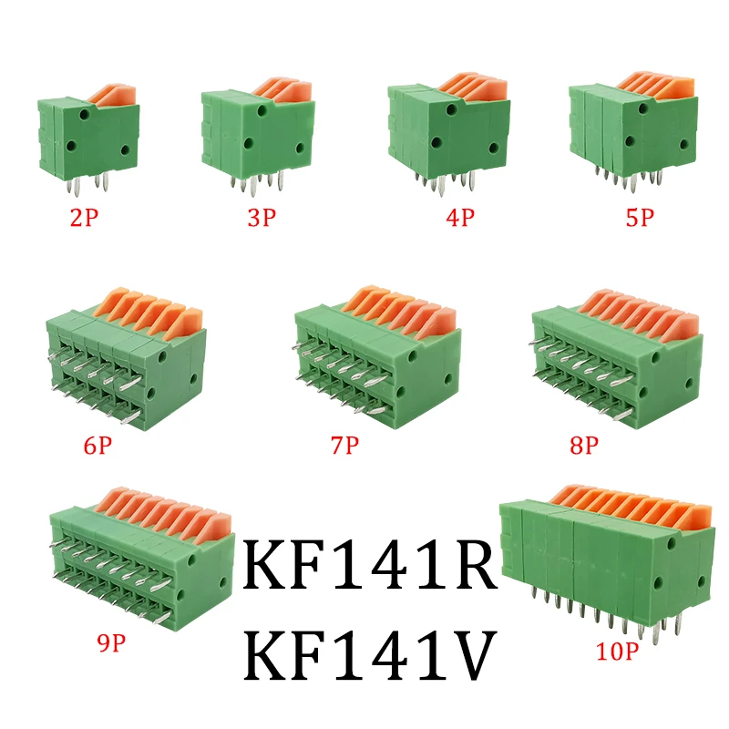 10pcs Kf141r Kf141v 2/3/4/5/6/7/8/9/10 Pin Pcb Spring Screwless ...