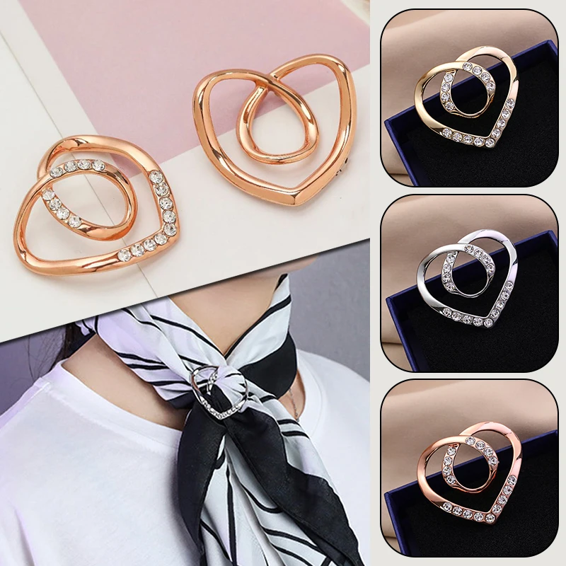 Heart Scarf Brooches Crystal Silk Scarf Buckle Brooch Women Shawl Ring ...