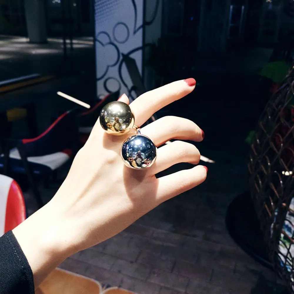 Vintage Stylish Large Metal Ball Ring Leaf Pearl Big Rings Women ...