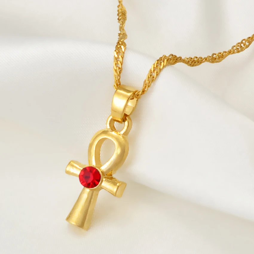 Anniyo Small Size Egyptian Ankh Cross With Rhinestone Pendant Necklace ...