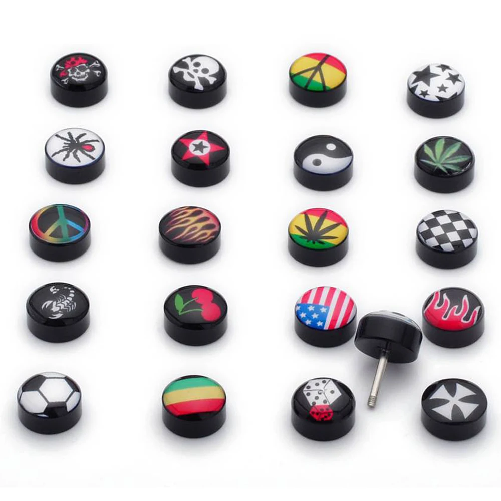 2 pcs Fake Cheater Ear Plug Piercing Earring Stud Tunnel Stretcher Leaf ...