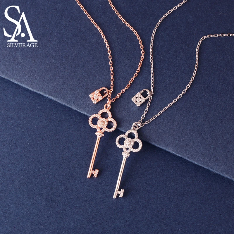 SA-SILVERAGE-2021-New-Temperament-Cool-Wind-Rose-Gold-Color-Collarbone-Chain-S925-Silver-Key ...