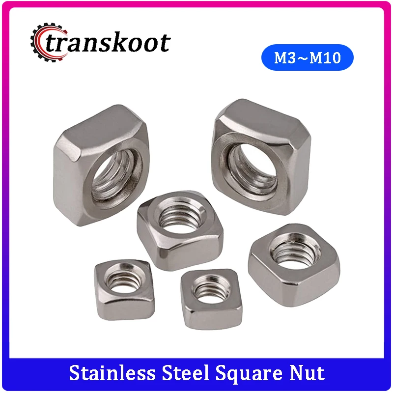 10/20/50Pcs DIN557 M3 M4 M5 M6 M8 M10 Stainless Steel Square Nut M3 M4 M5 M6 M8 M10|stainless ...