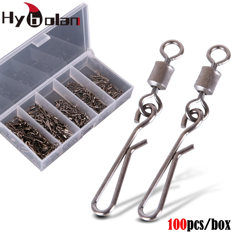 100pcs/box Swivels Fishing Connector Interlock Pin Snap 4#-12# Rolling ...