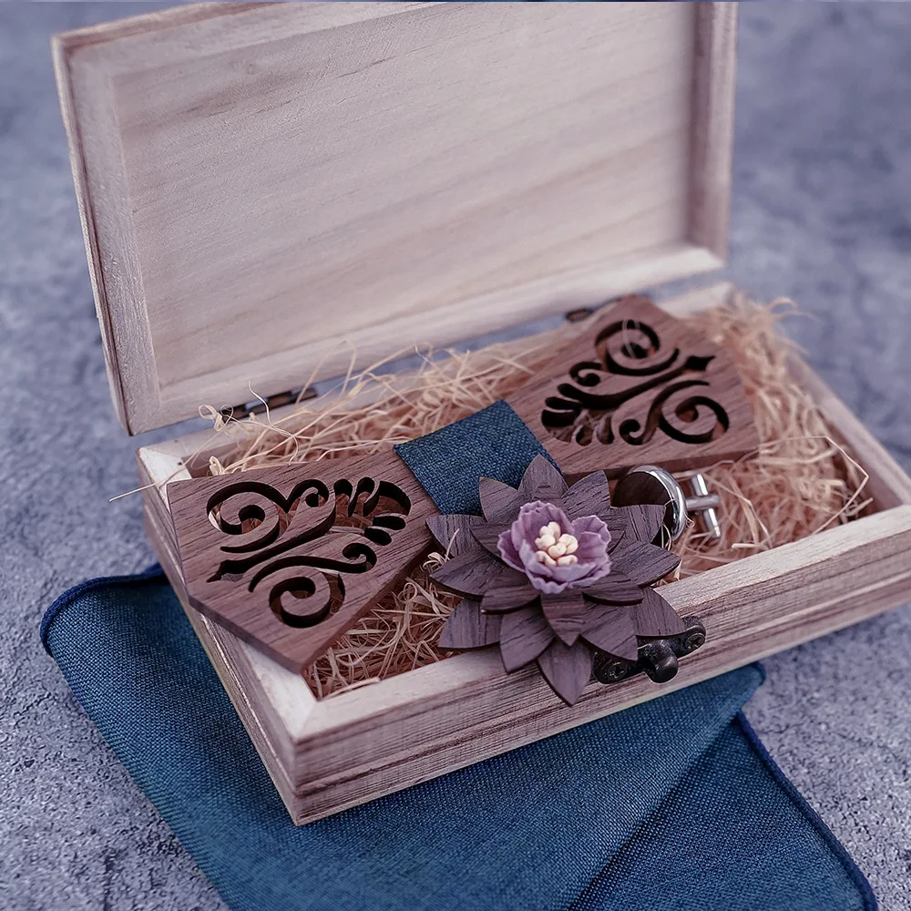 Nœud papillon creux pour hommes, nouveauté, ensemble en bois + mouchoir ...