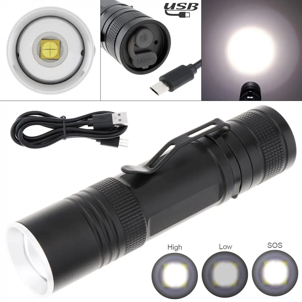 Super Bright 2000LM 500m LED Telescopic Focusing Flashlight 3 Modes ...