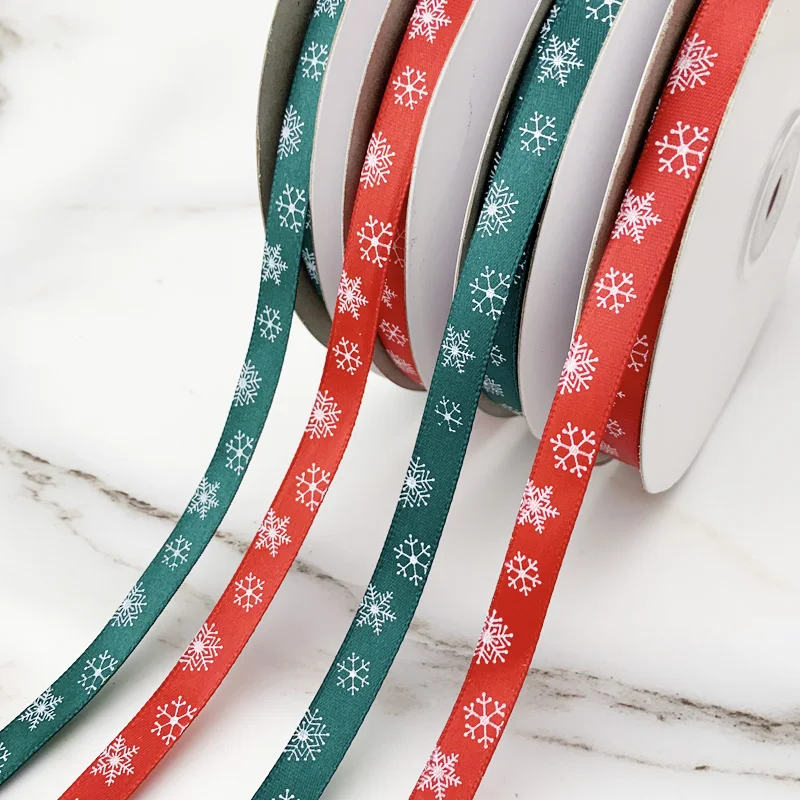25yards-50yards-Roll-10mm-Red-Green-Printed-Snowflake-Satin-Ribbon ...