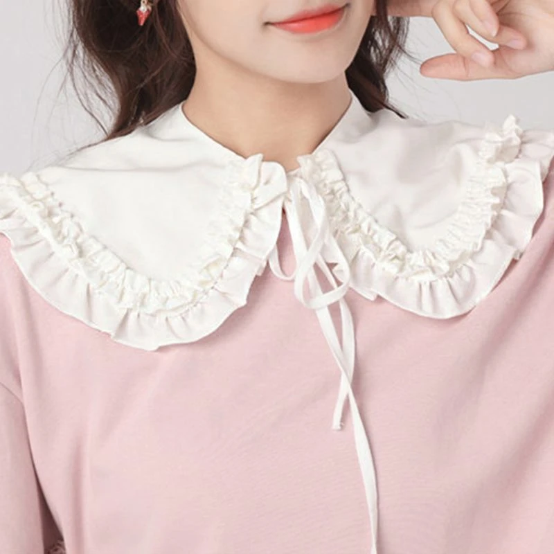 2020 Japanese Women Girls Lolita Doll Double Layer Ruffles Fake Collar ...